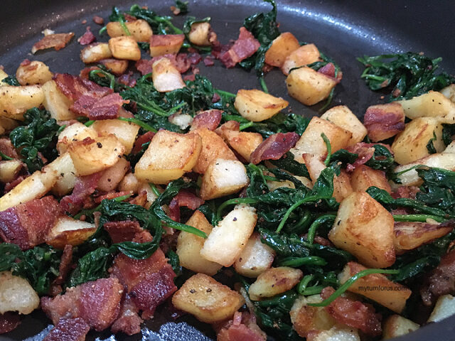 Bacon Potato Hash with Spinach and Eggs - My Turn for Us